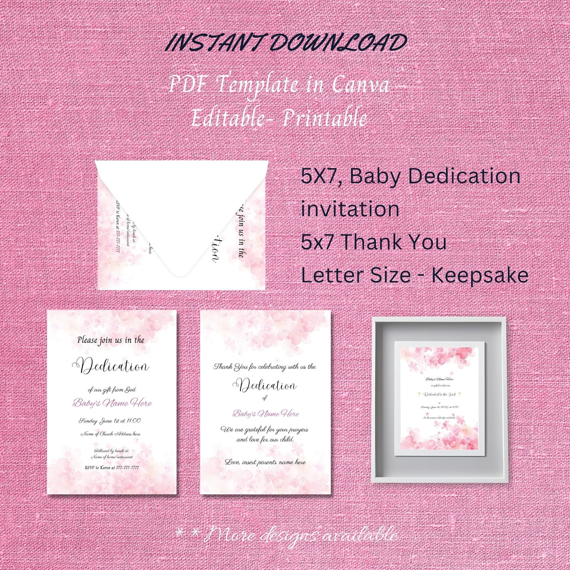 Pink Watercolor Baby Dedication Invitation & Thank You (PDF Template ...