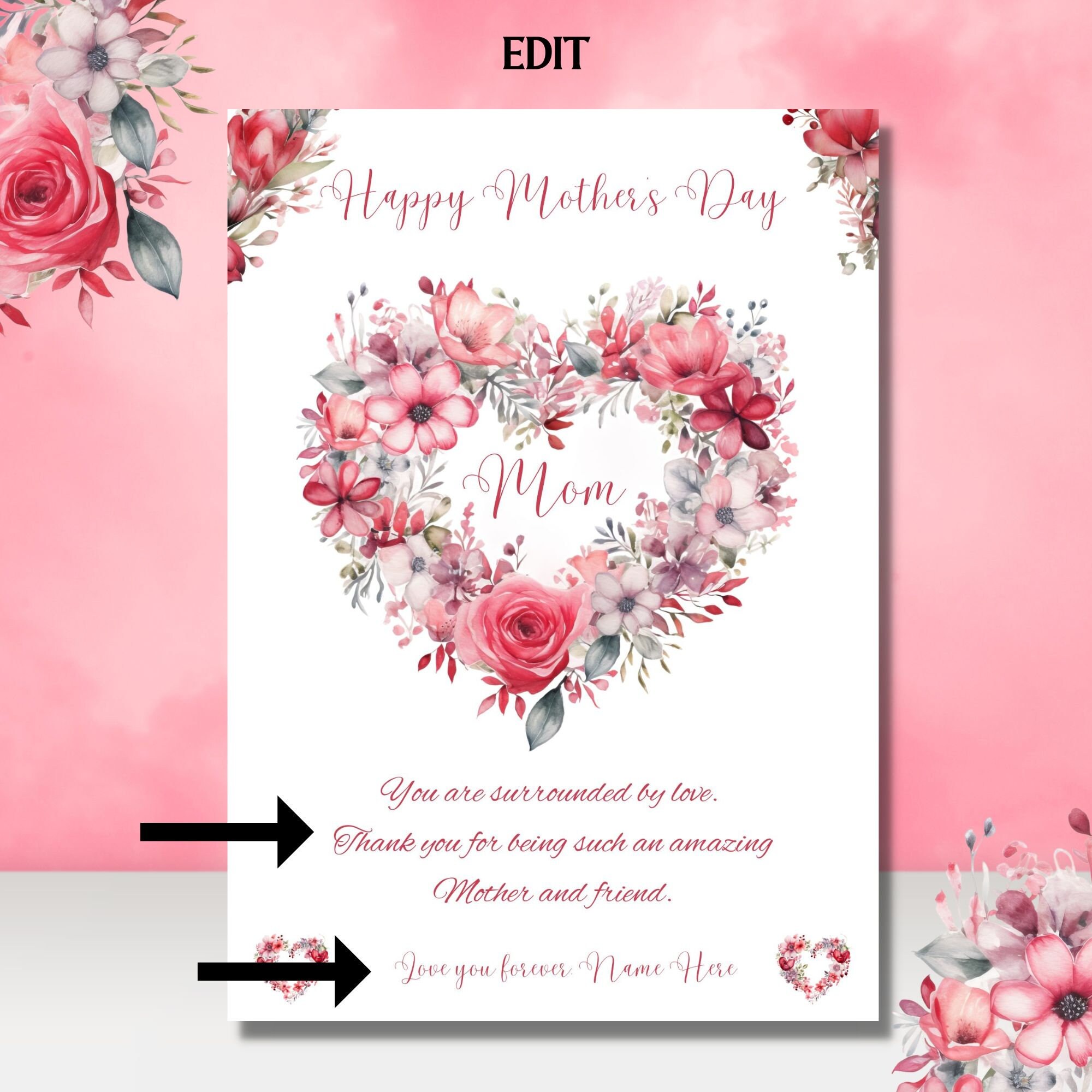 Editable-printable Mother's Day Card for Mom-inspiring Message for Mom ...