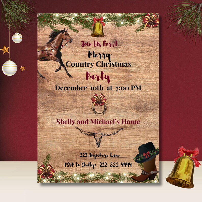 Western Christmas Party Invitation: Country Ranch Theme (editable ...