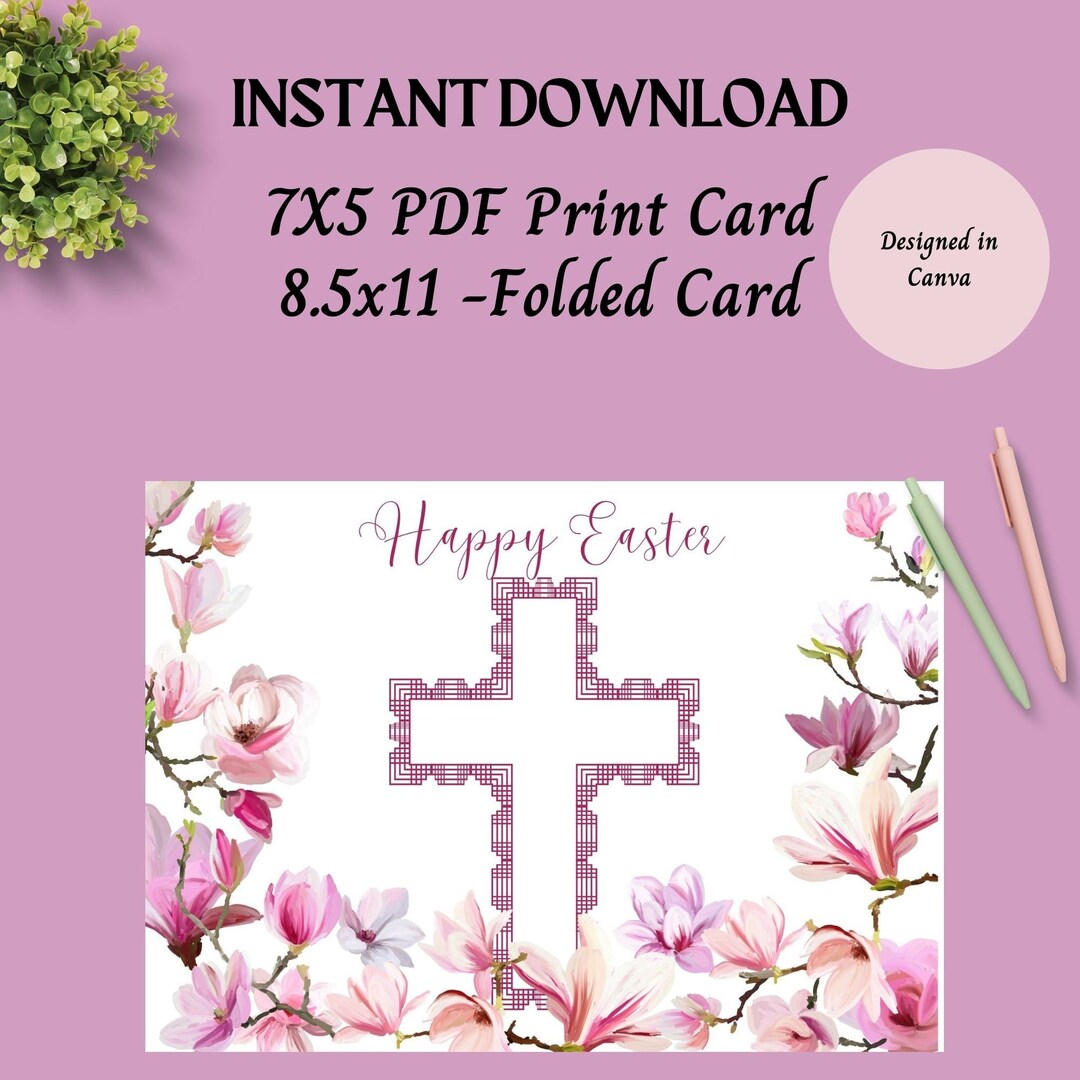 Printable Happy Easter Card Cross-flowers-instant Download-8.5x11 PDF ...