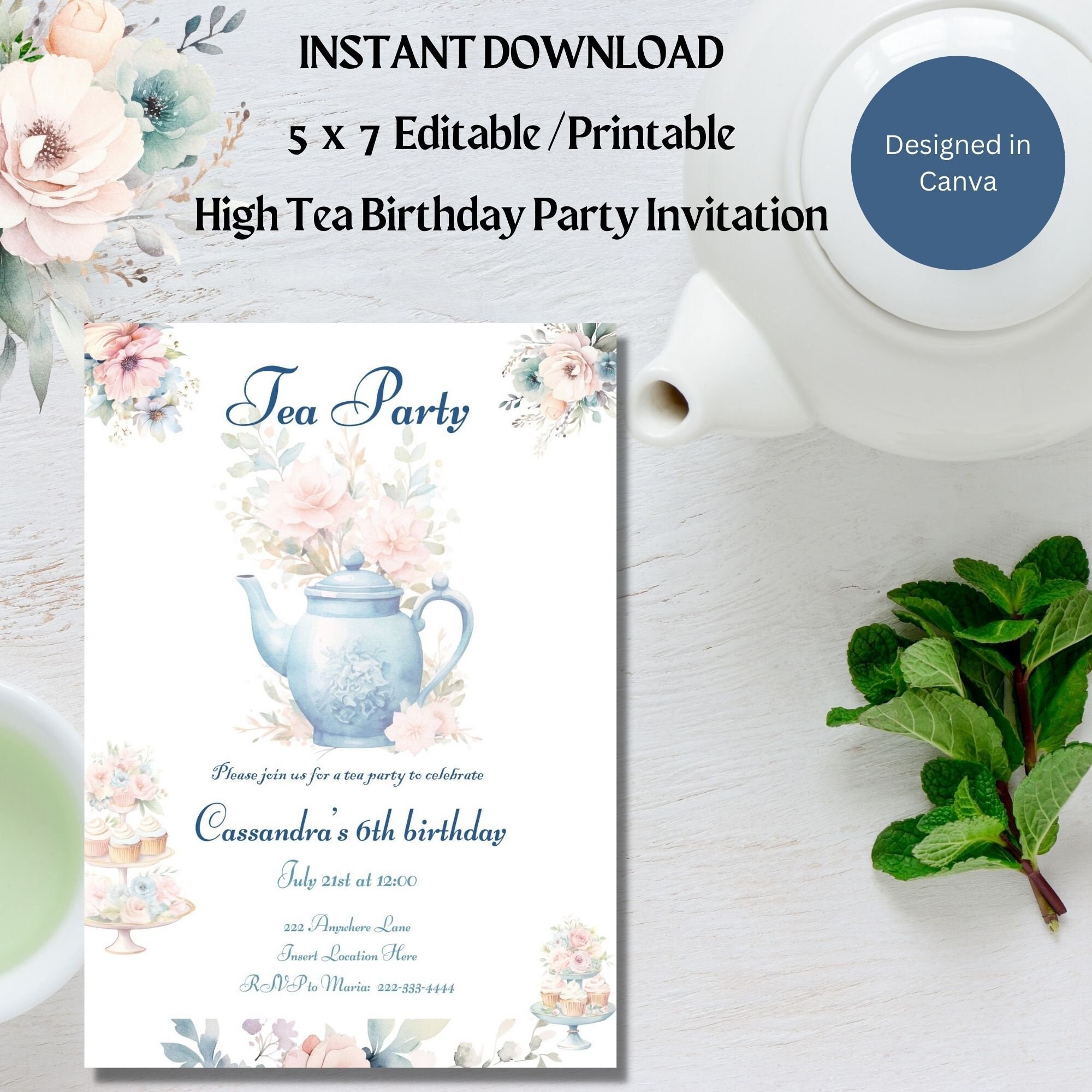 Editable High Tea Birthday Party Invitation Template-instant Download ...