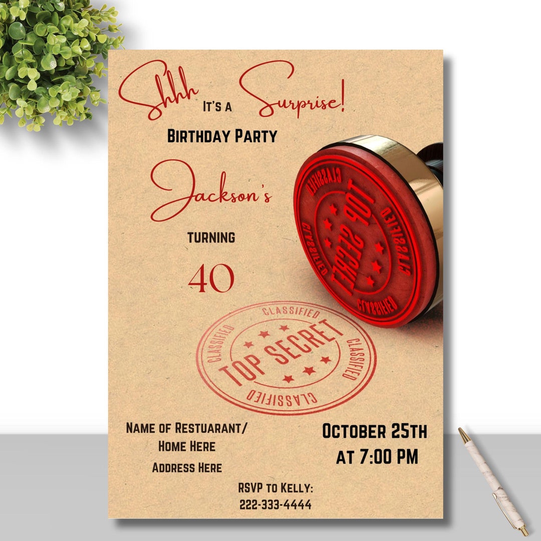 Shh It's a Surprise Birthday Invitation for Him-editable-printable ...