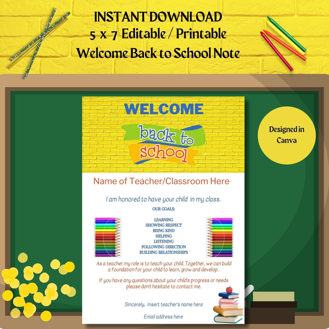 Welcome Back to School Editable/printable-instant Download-5x7-for ...