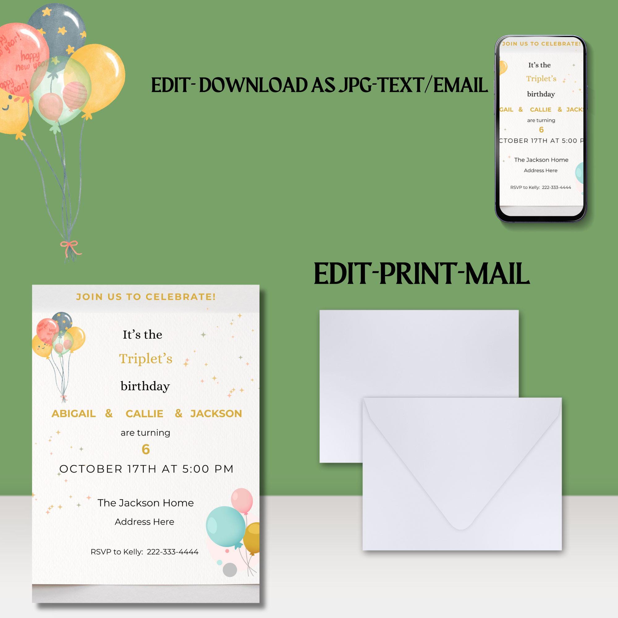 Triplet's Birthday Party Invitation-gender Neutral-triple Birthday Bash ...