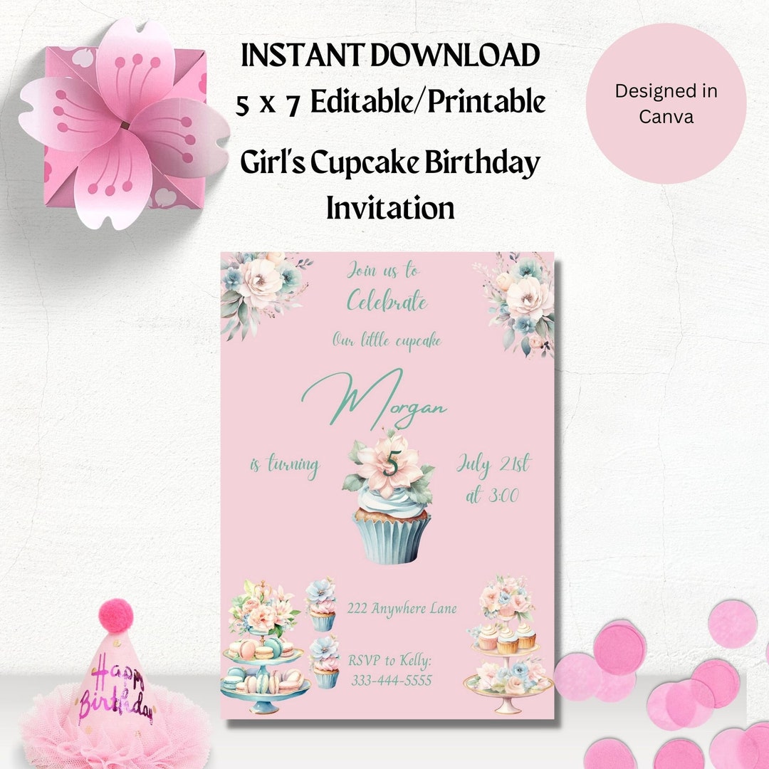 Editable Girl's Cupcake Birthday Invitation Template-instant Download ...