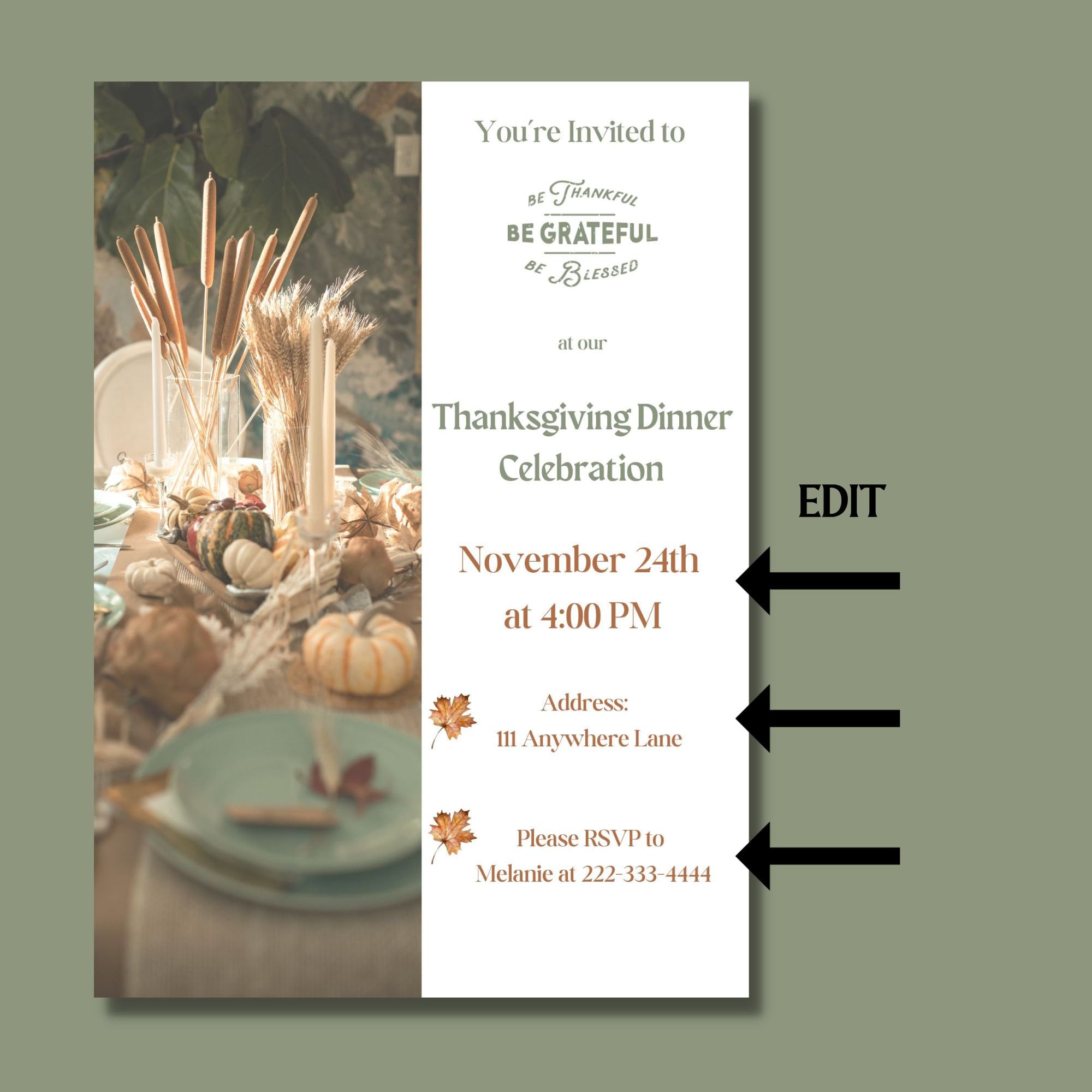 Editable Thanksgiving Dinner - Etsy