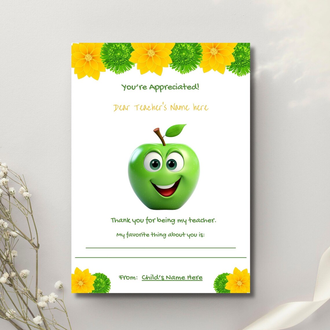 Editable Teacher Appreciation Card: Printable Thank You Gift (5x7 ...