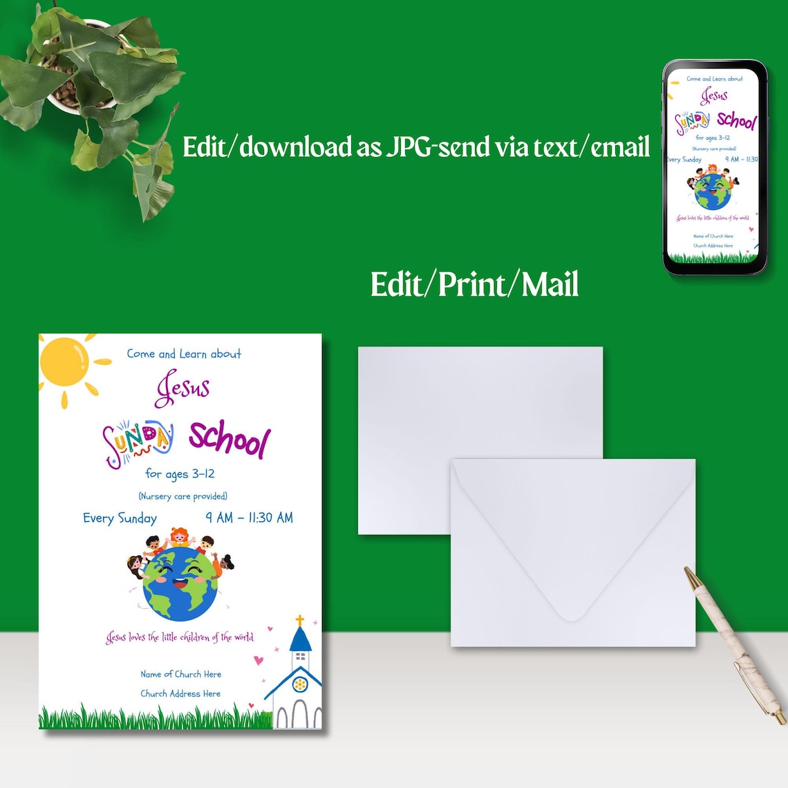 Editable Sunday School Invitation-instant Download-5x7-printable-church ...