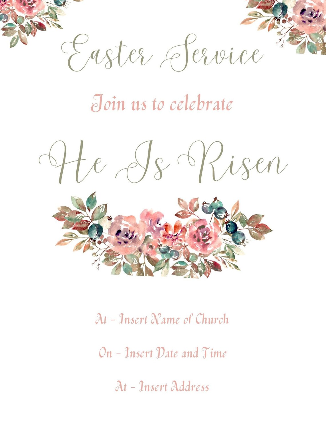 Easter Celebration Service Invitation-he is Risen-instant Download ...