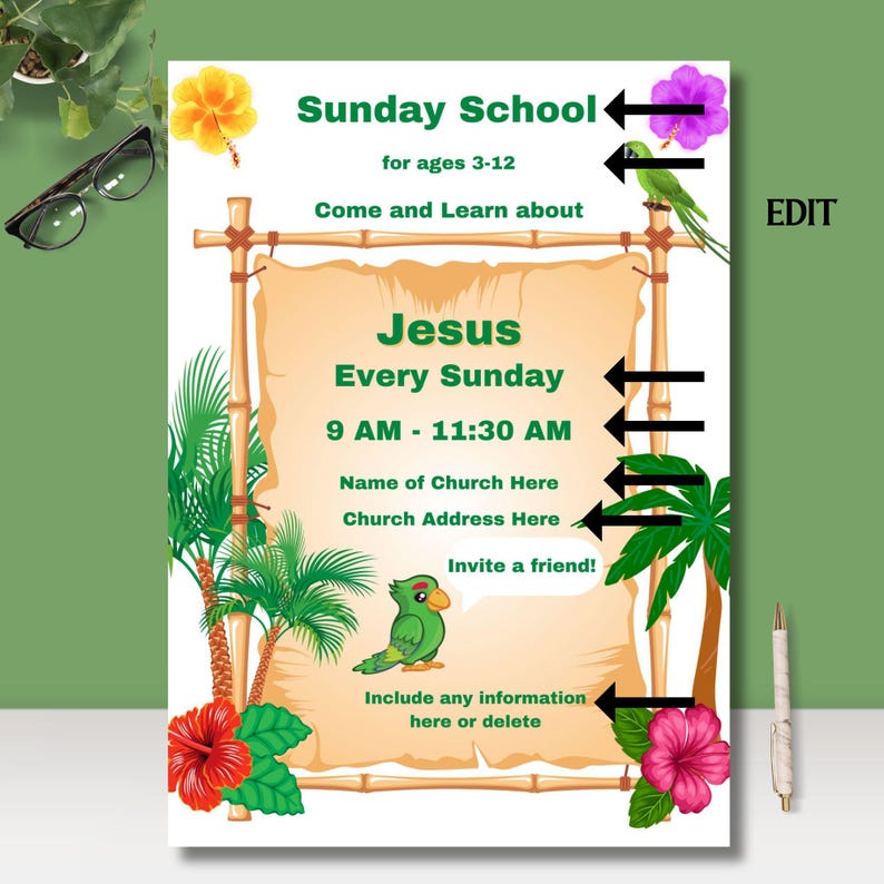Sunday School Invitation-or VBS-INSTANT Download-5x7-editable-printable ...