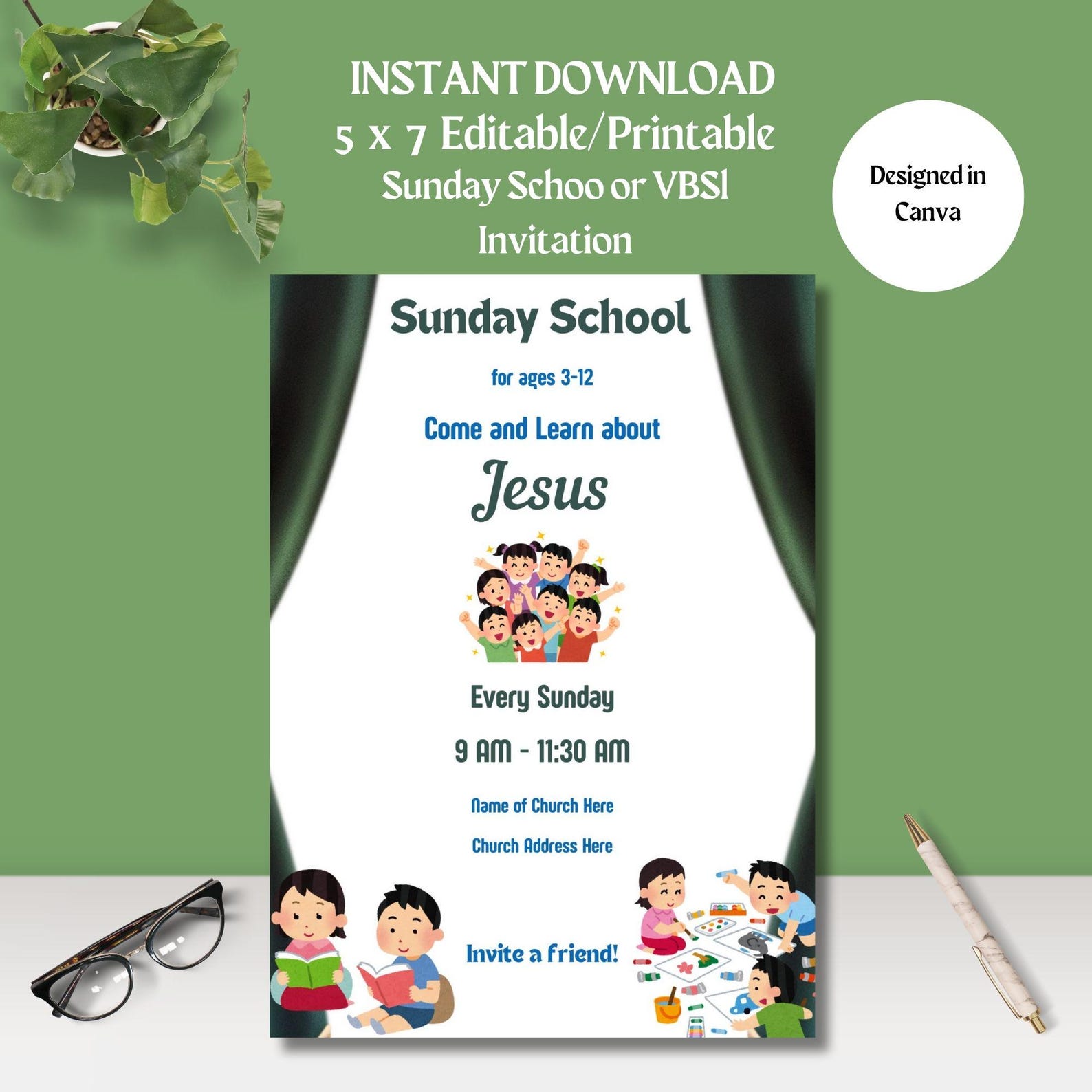 Editable Sunday School Invitation-instant Download-5x7-printable-church ...