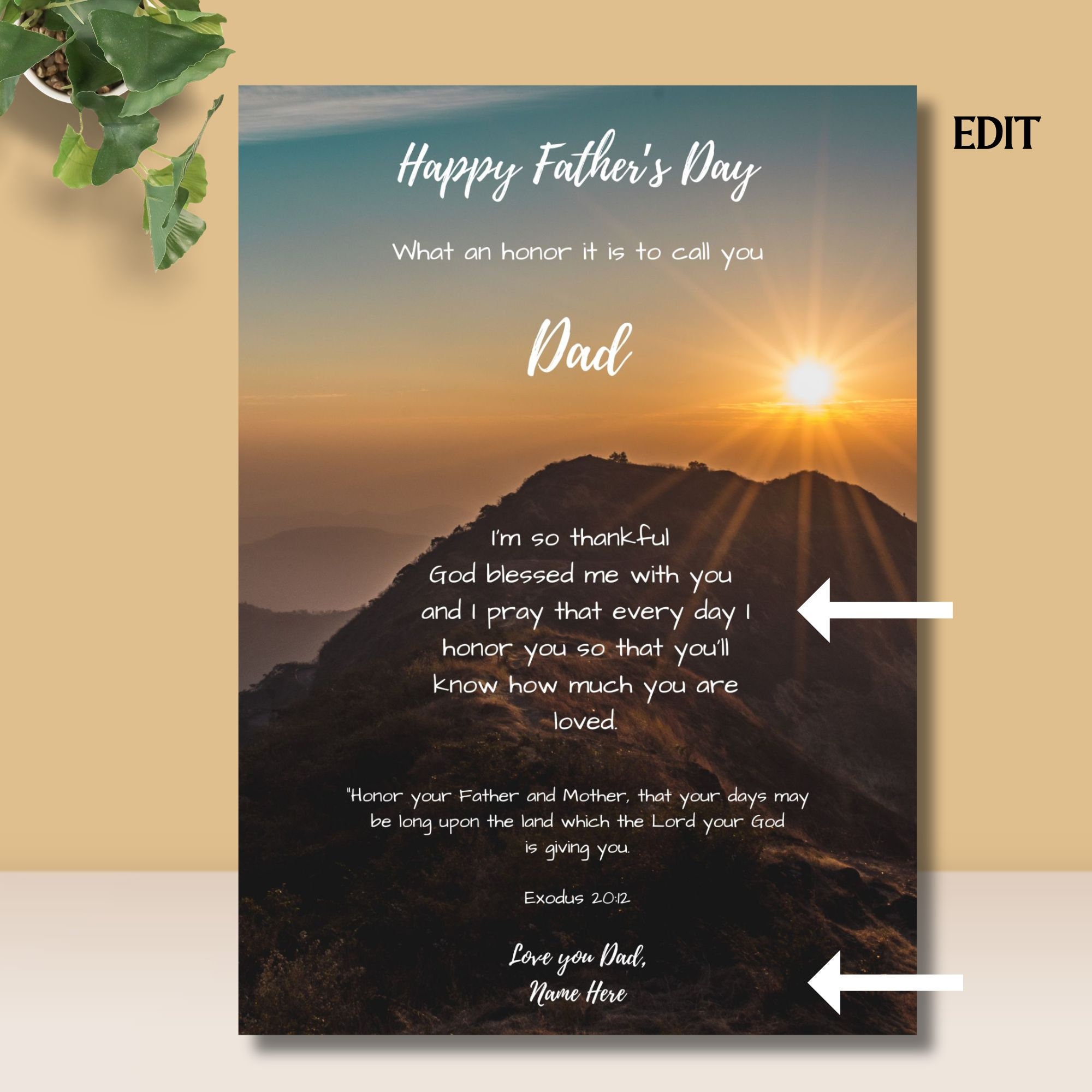 Editable Happy Father's Day Religious Card- 5x7-instant Download ...