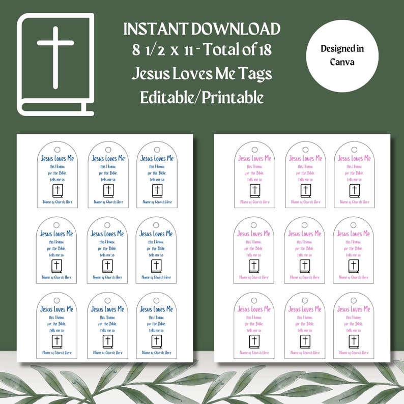 Jesus Loves Me Tags: Editable Printable for Sunday School (instant ...