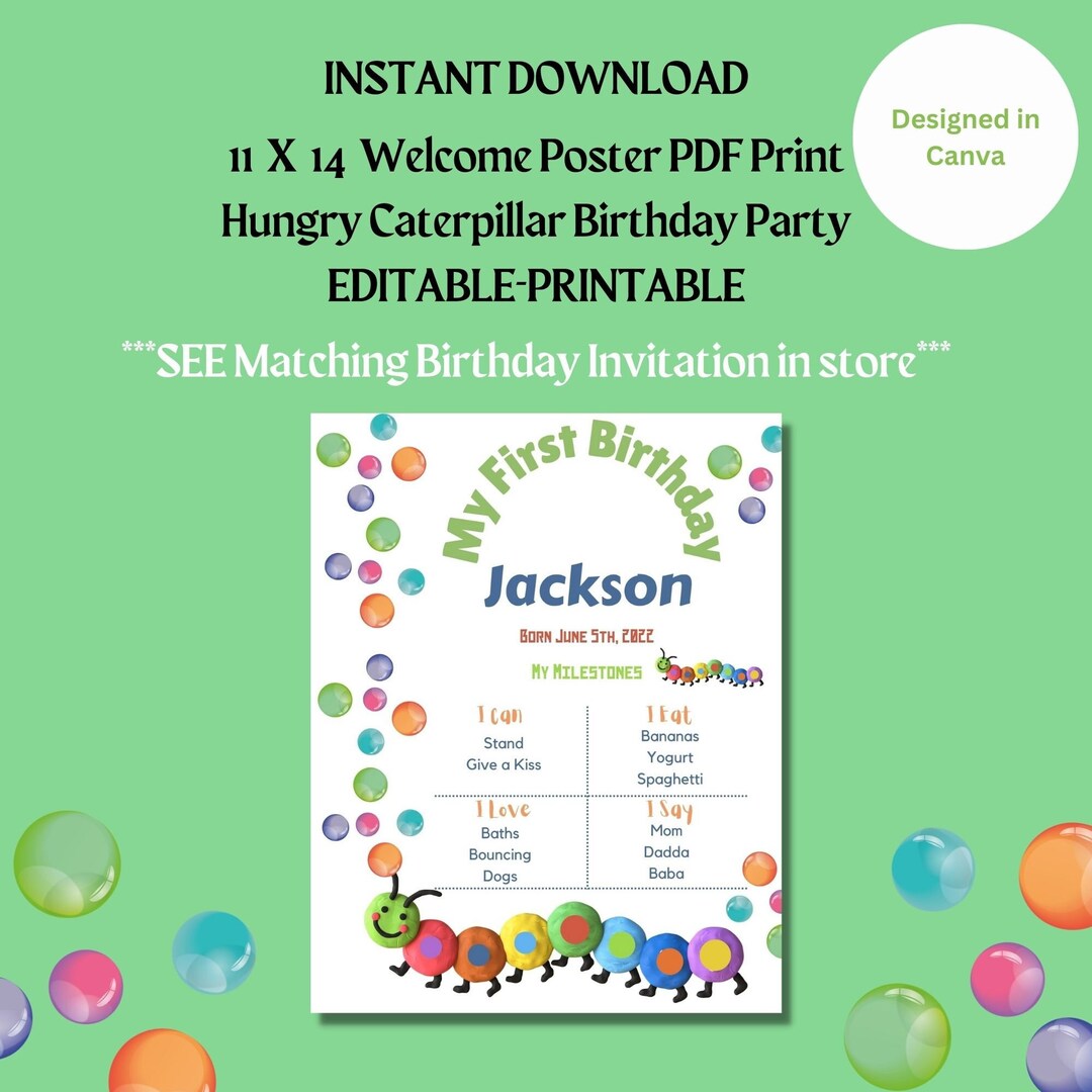 Hungry Caterpillar Birthday Welcome Sign-editable-instant Download-pdf ...