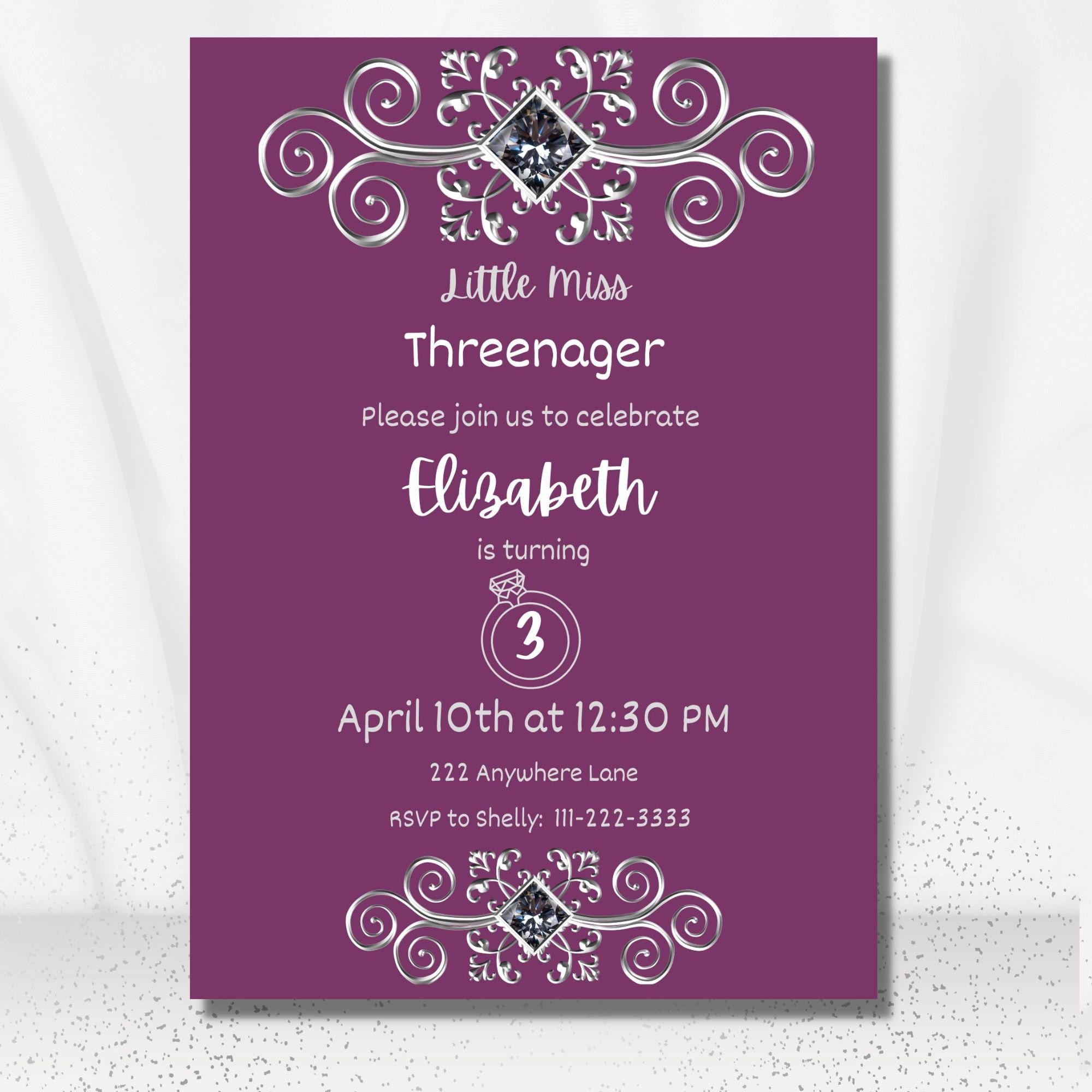 Editable-printable Little Miss Threenager Birthday Invitation-5x7 ...