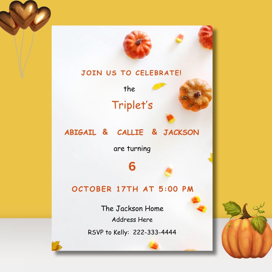 Triplet's Birthday Party Invitation-triple Birthday Bash-joint ...