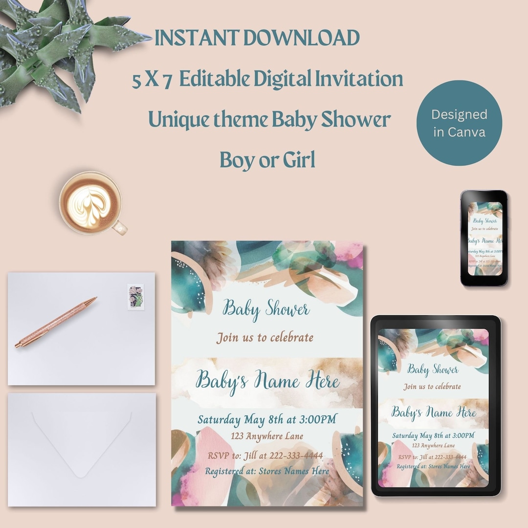 Editable Designer Baby Shower Invitation-instant Download-elegant ...