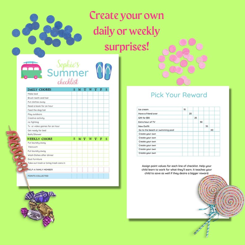 Editable Kid's Summer Checklist and Rewards-instant DOWNLOAD- 8.5x11 ...