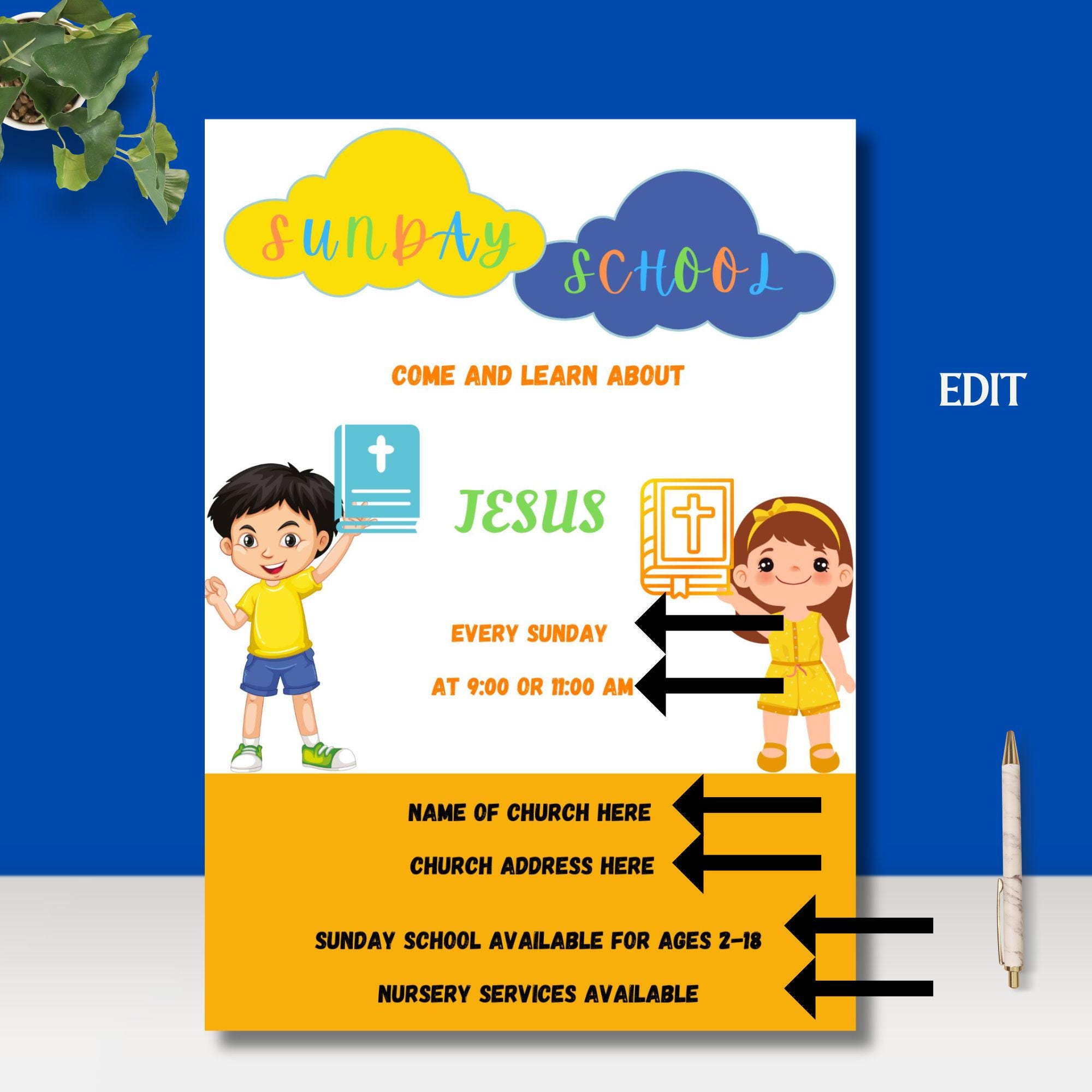 Editable Sunday School Invitation-instant Download-5x7-printable-church ...