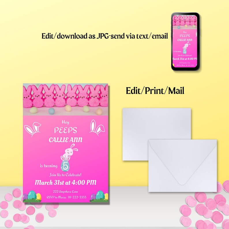 Editable-printable Peeps Birthday Invitation-5x7-instant Download ...