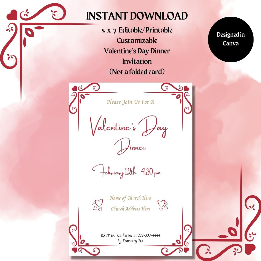 Editable Valentine's Day Dinner Invitation-5x7-instant Download-church ...