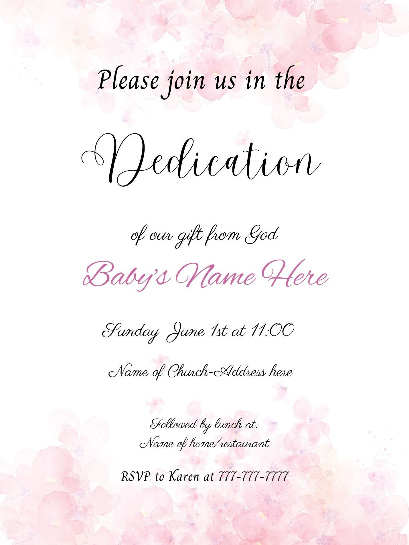 Baby's Dedication Invitation-thank You-keepsake-instant Access-editable ...
