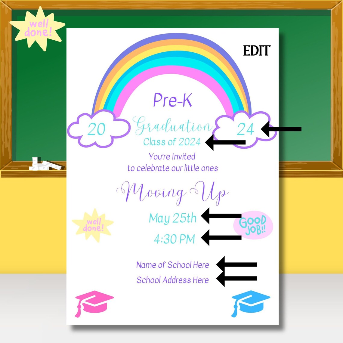 Editable Pre-kindergarten Graduation Invitation-kindergarten Graduation ...