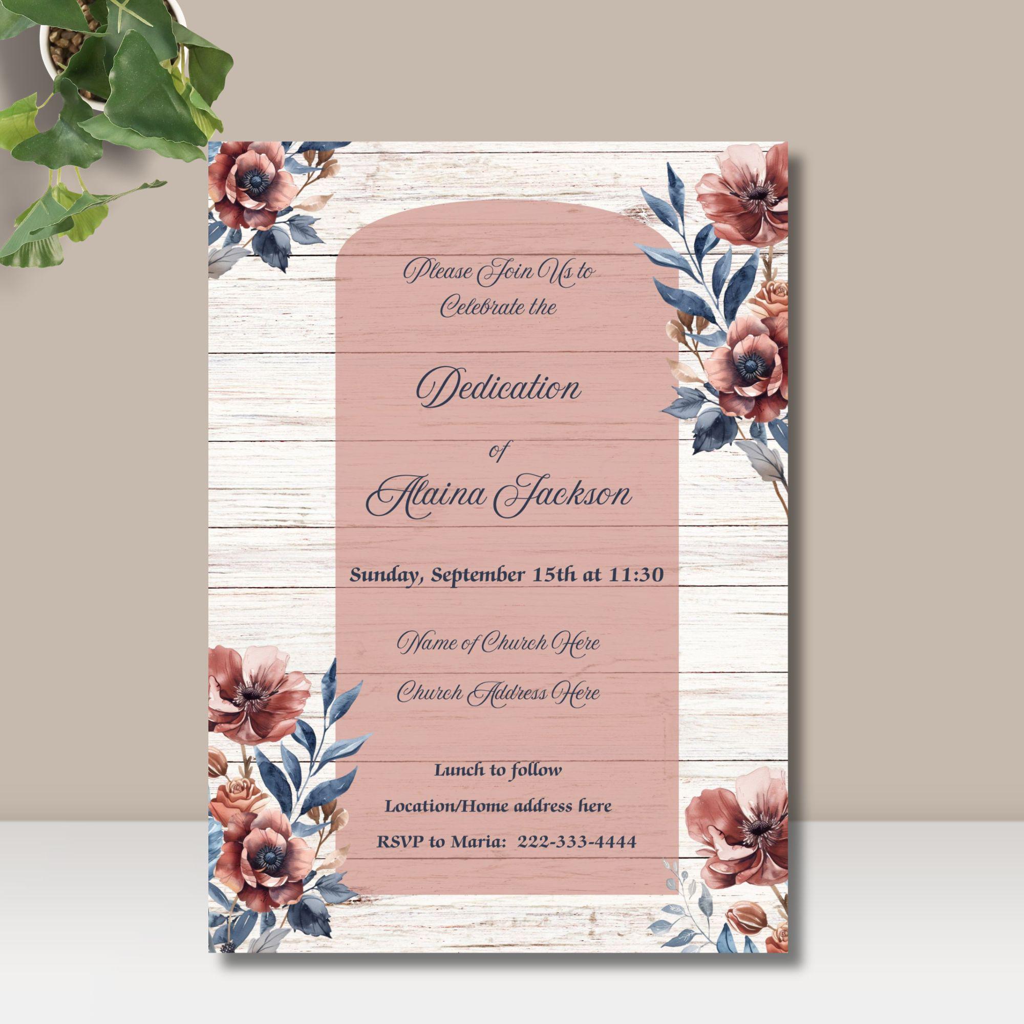 Editable Neutral Floral Baby Dedication Invitation-thank You-bundle ...