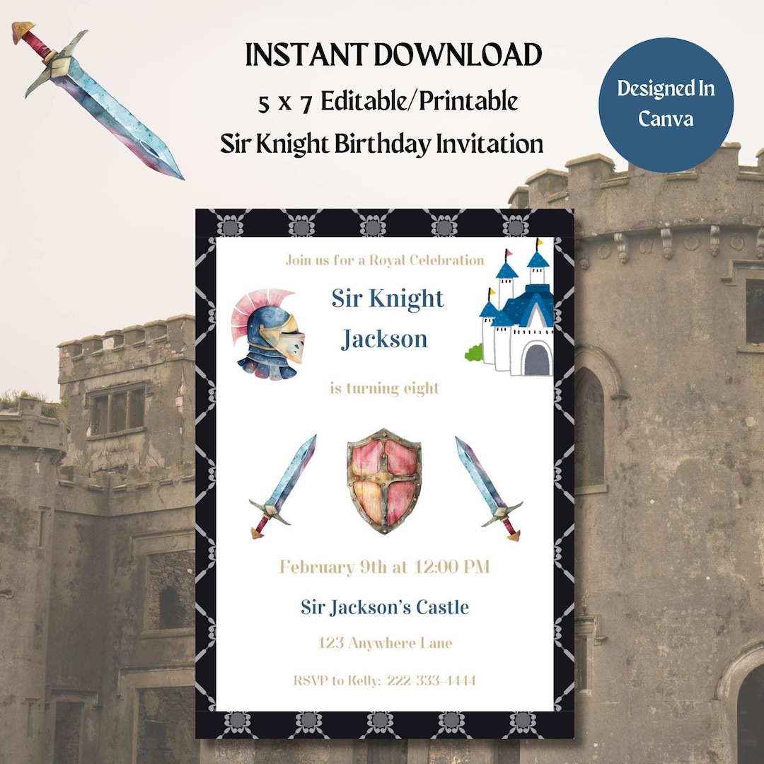 Sir Knight Birthday Invitation- INSTANT DOWNLOAD- 5x7-knight Theme ...
