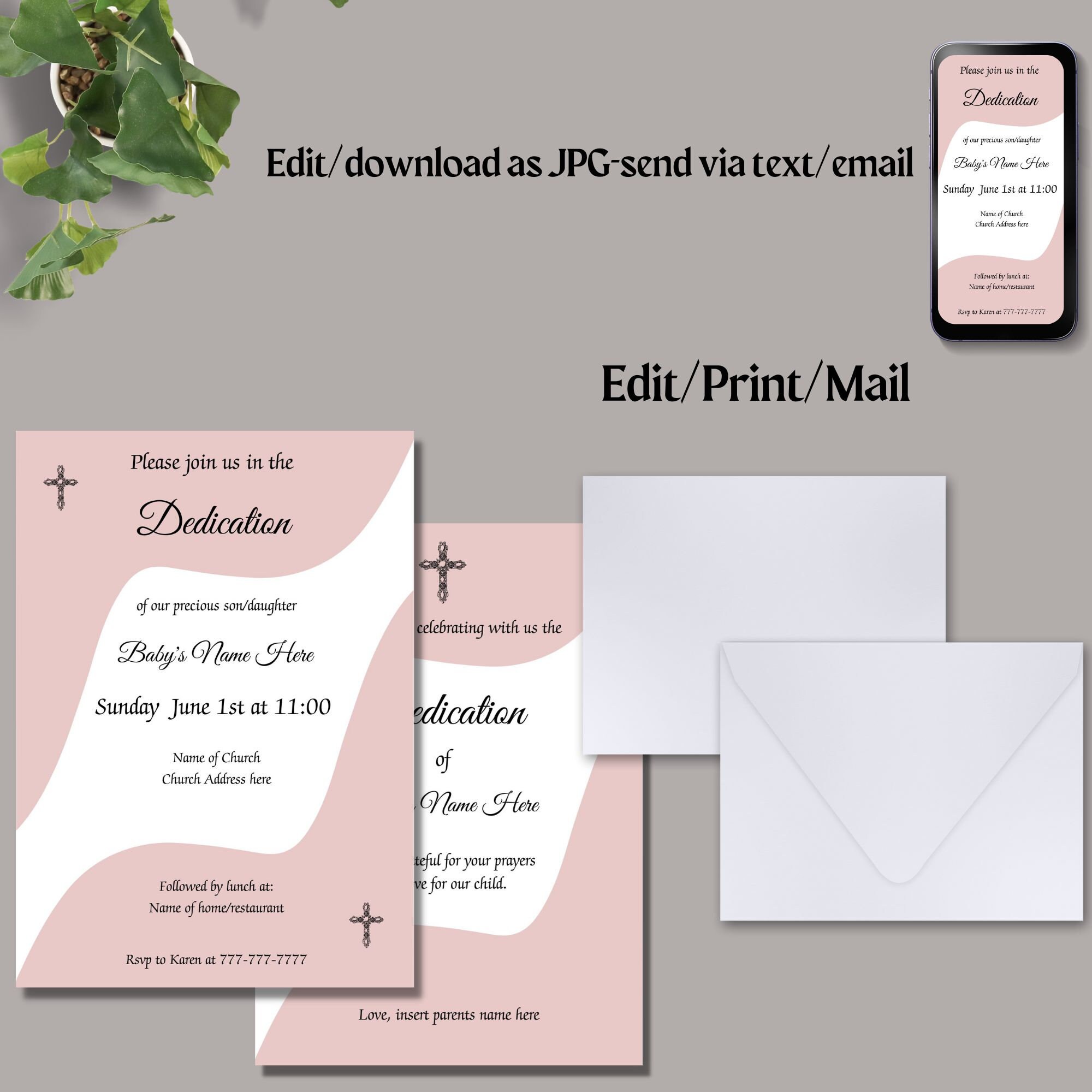 Editable-printable Boho -baby Dedication Invitation-thank You-bundle ...