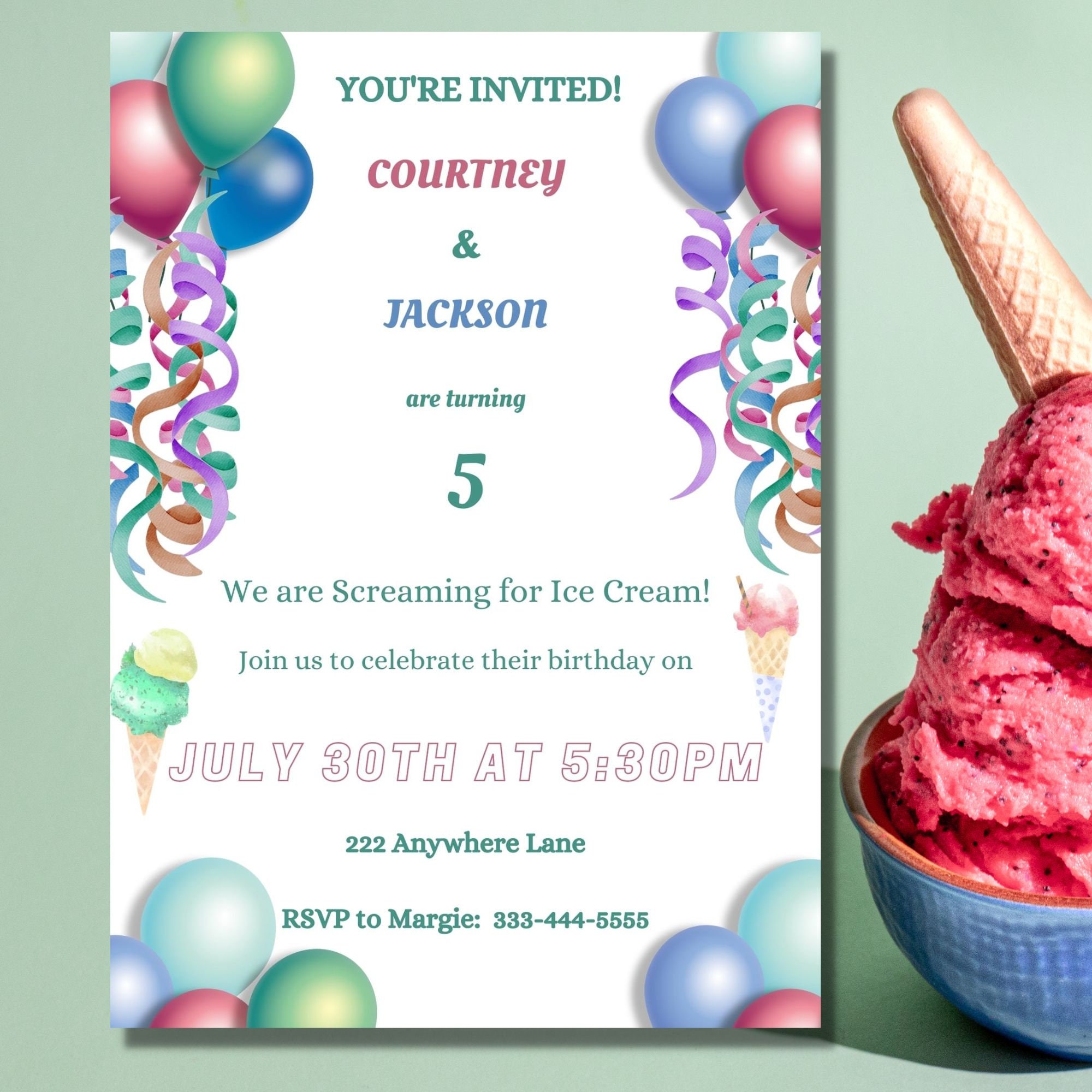 Editable Twin Birthday Invitation Template-instant Download-5x7 ...