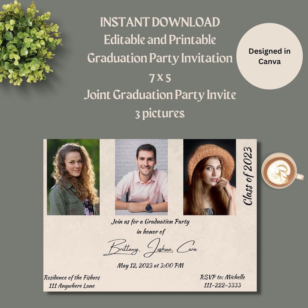 Joint Graduation Party Invitation -three Person Grad Party Invite ...