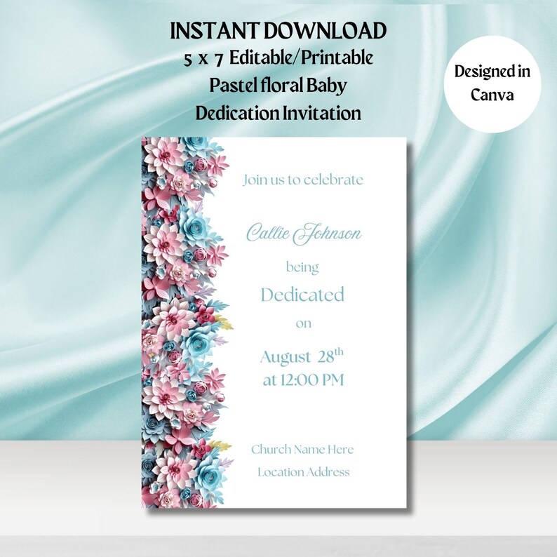 Pastel Floral Baby Dedication Invitation-editable-instant Download ...