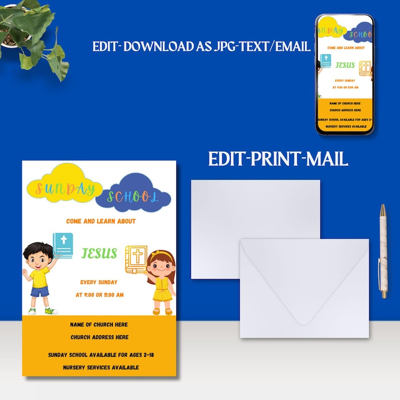 Editable Sunday School Invitation-instant Download-5x7-printable-church ...