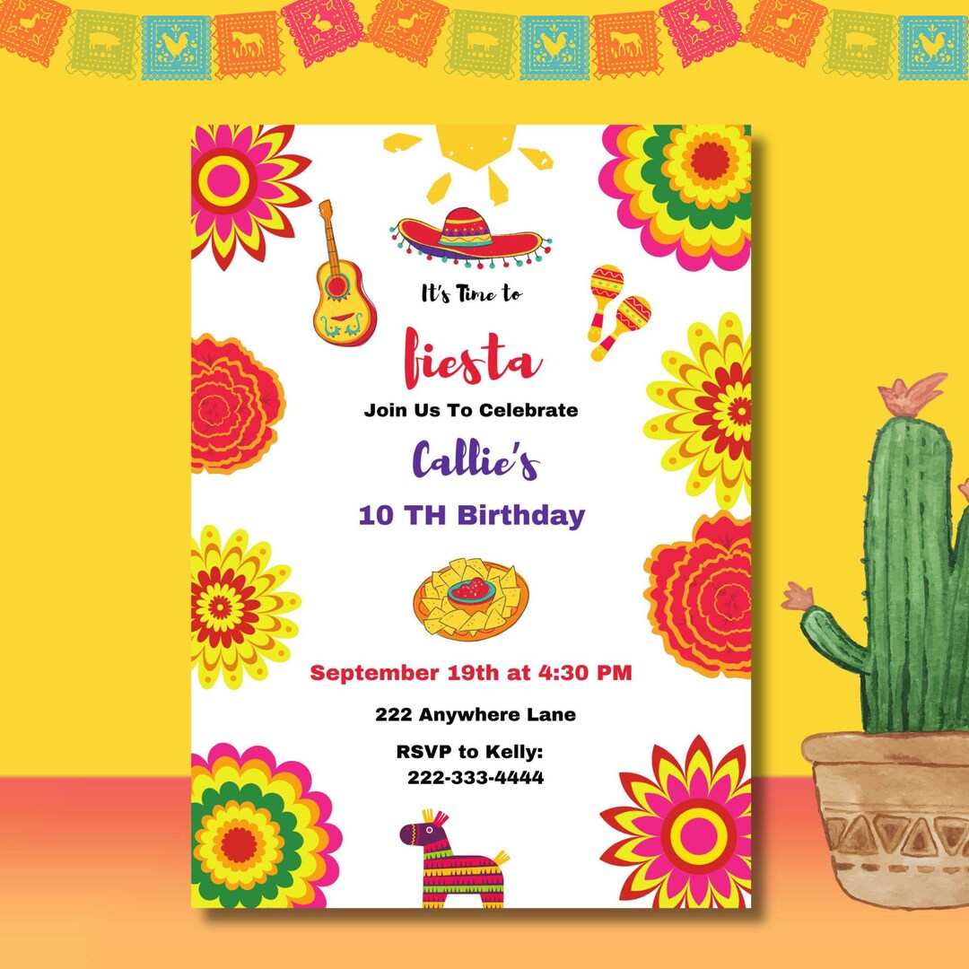 Editable It's a Fiesta Mexican Theme Birthday Invitation- INSTANT ...