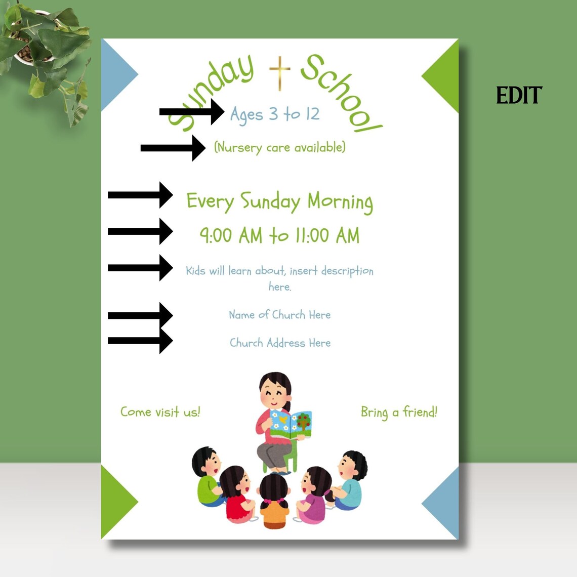 Editable Sunday School Invitation-instant Download-5x7-printable-church ...