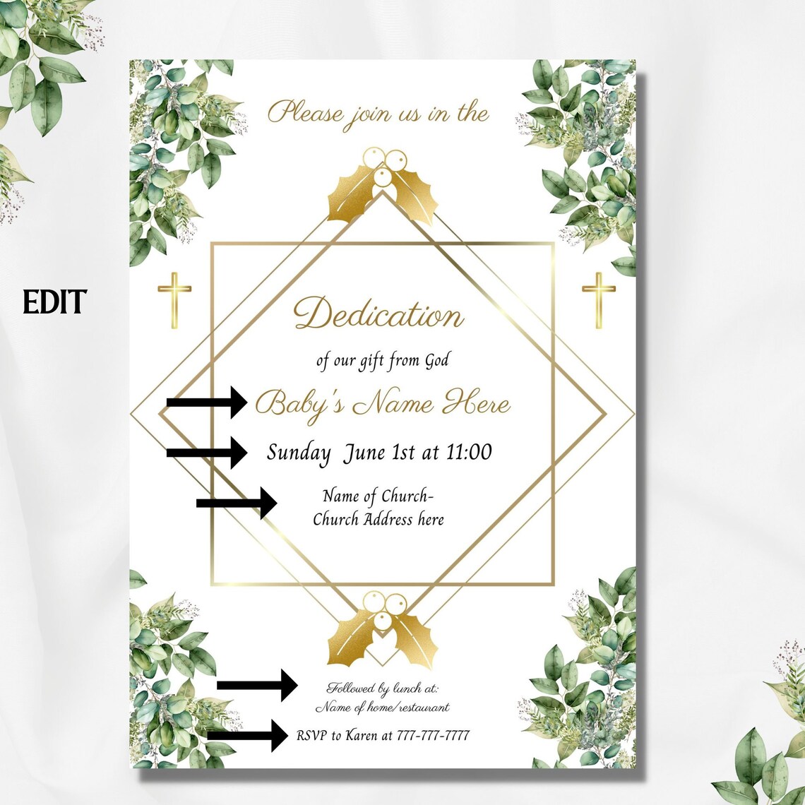Editable Christian Baby Dedication Invitation-template-instant Download ...