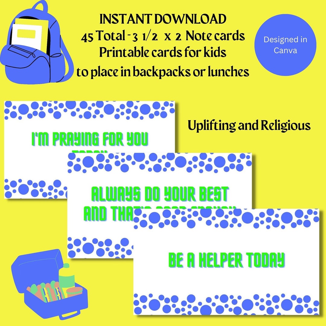 45 Lunchbox Note Cards- Back to School-instant DOWNLOAD-3 1/2 X 2 ...