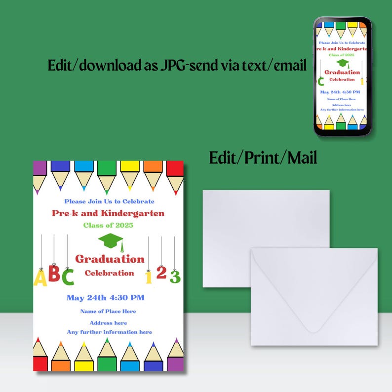 Editable Pre-kindergarten Graduation Invitation-kindergarten Graduation ...