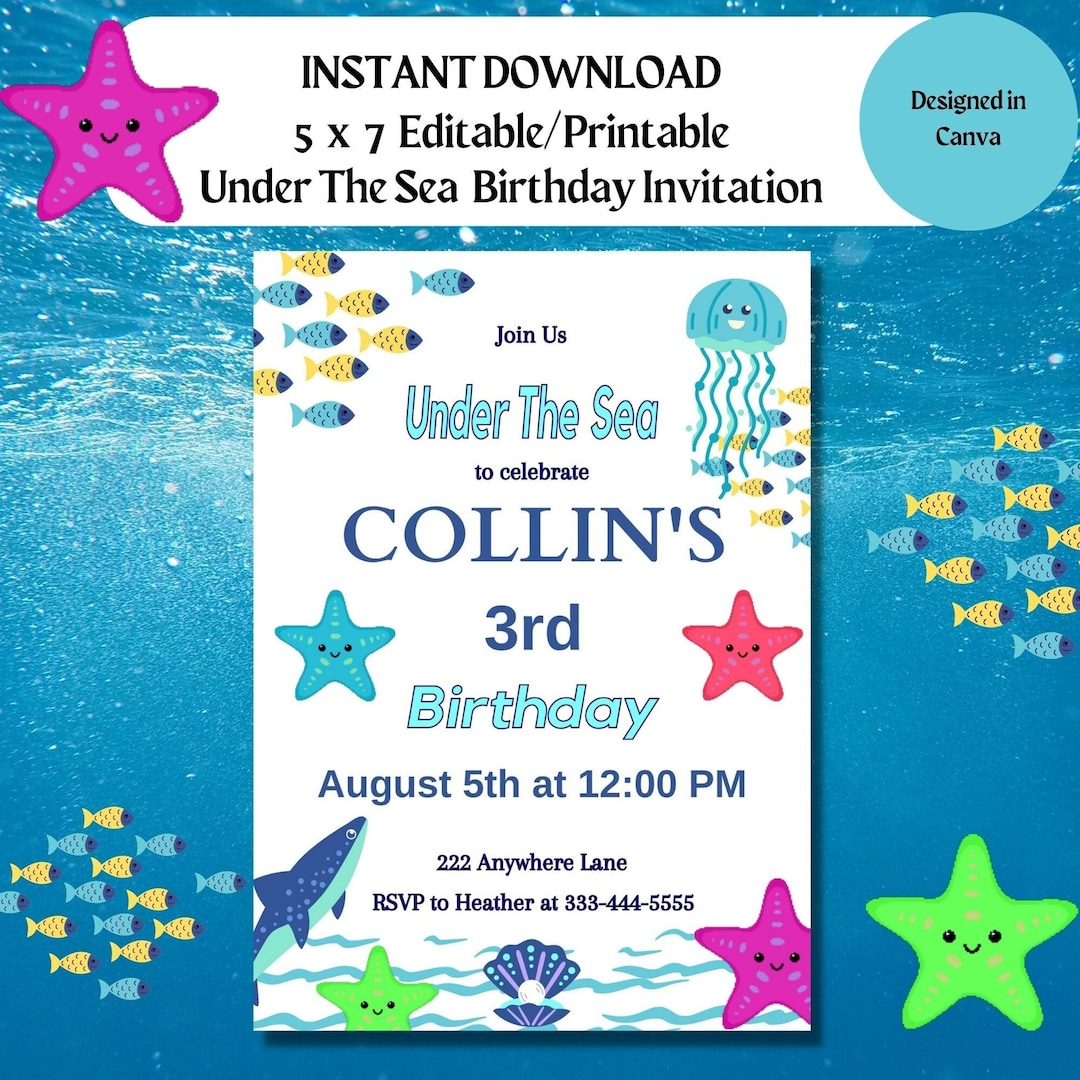 Editable Under the Sea Birthday Template-instant Download-5x7-kids ...