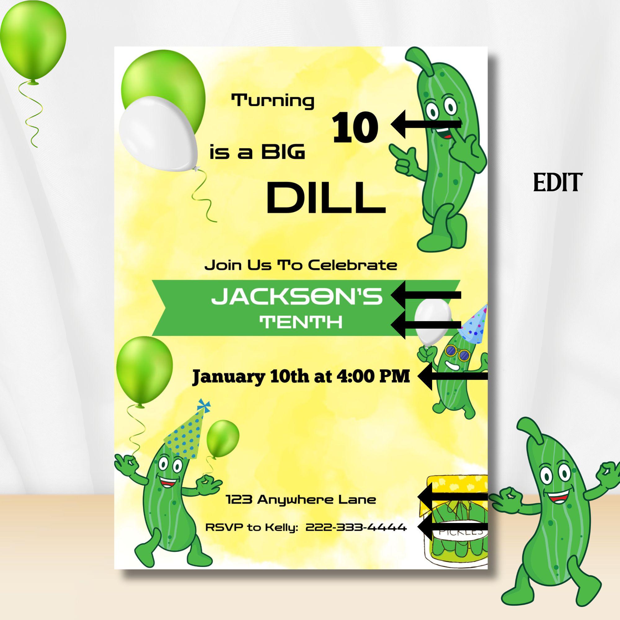 Pickle Theme Birthday Invitation-instant Download-5x7-it's a Big Dill ...