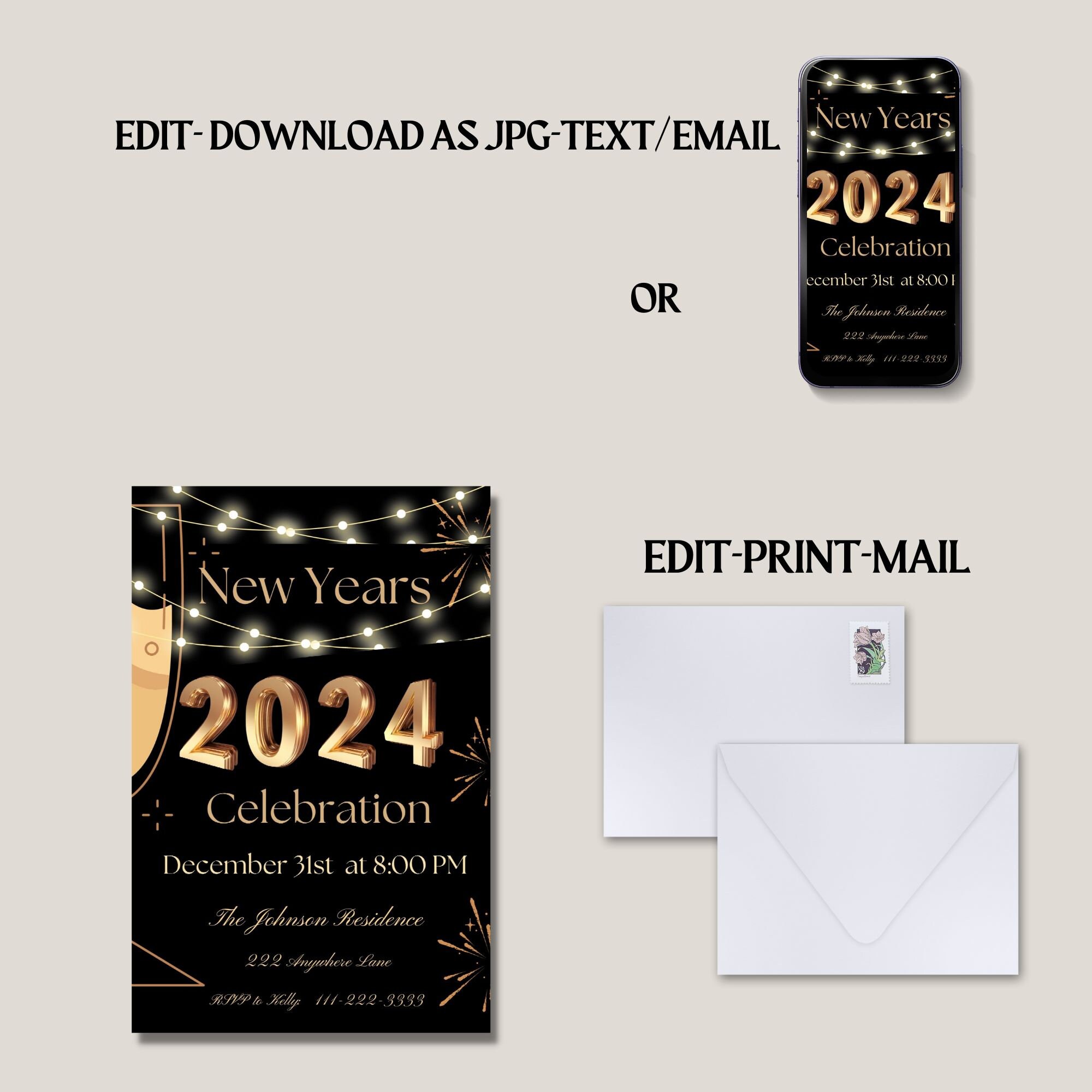 Editable-printable New Years Eve Party Invitation-5x7-instant Download ...