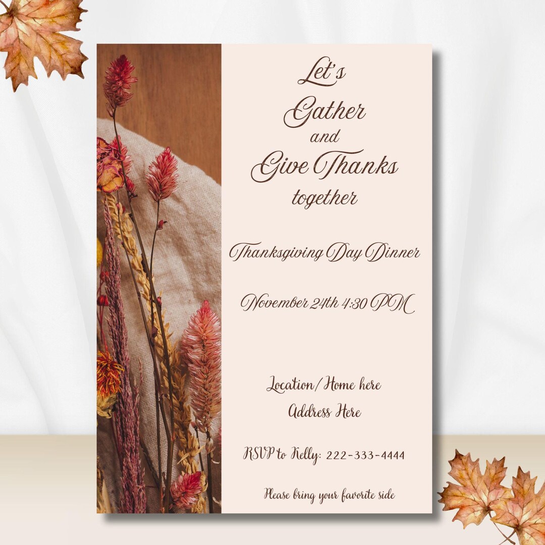 Editable Thanksgiving Dinner Invitation-printable-5x7-instant Download ...