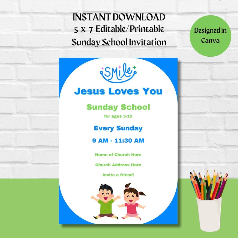 Sunday School Invitation-instant Download-5x7-editable-printable-church ...