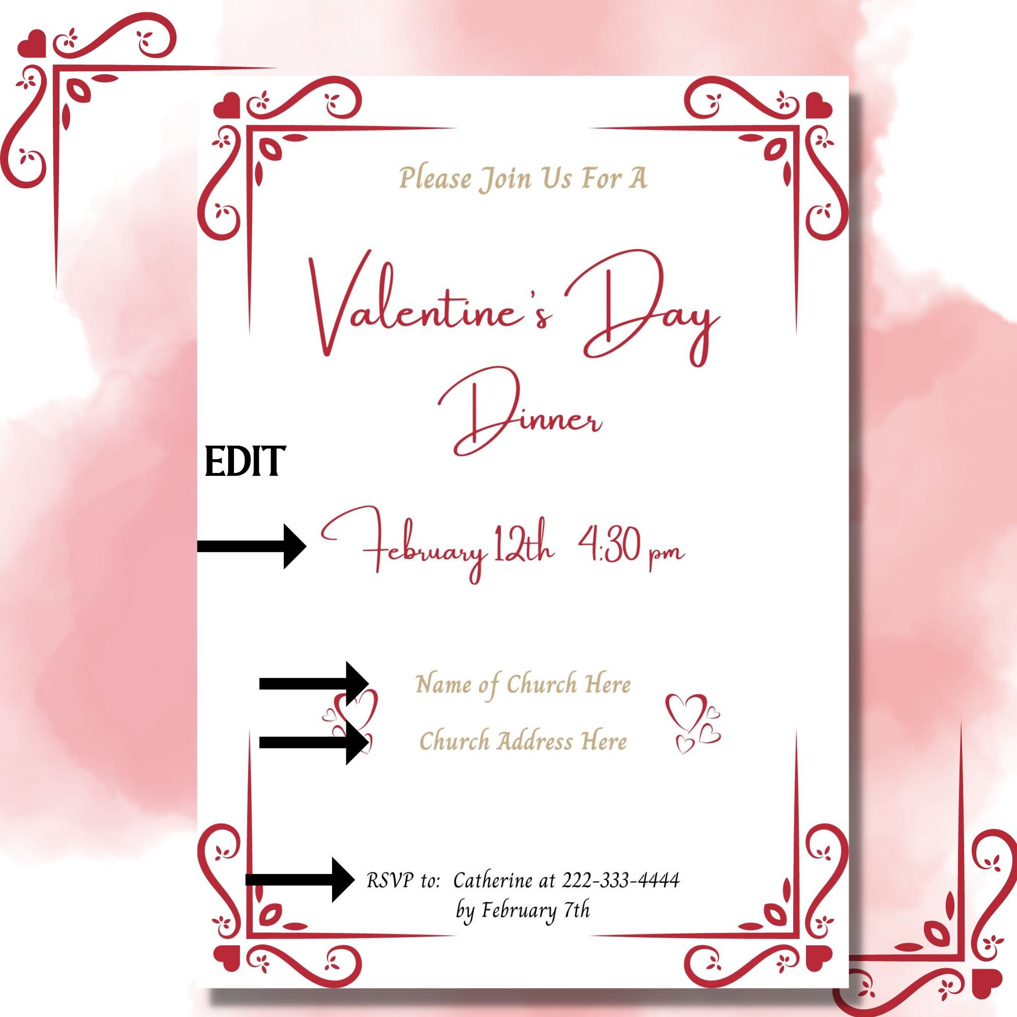 Editable Valentine's Day Dinner Invitation-5x7-instant Download-church ...
