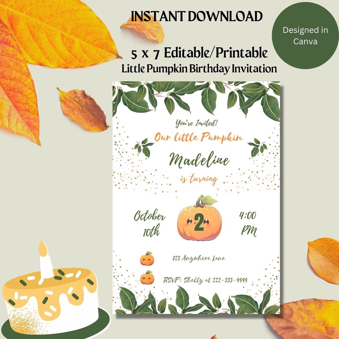 Editable Little Pumpkin Birthday Party Invitation Template-instant DOWNLOAD- Any Age-5 X 7- Fall ...