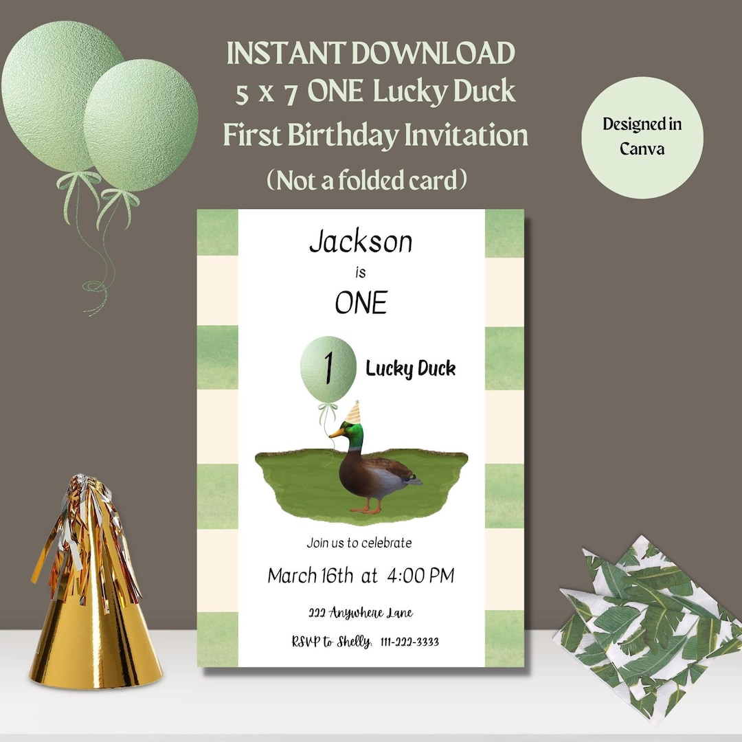 Editable One Lucky Duck Birthday Invitation-5x7-instant Download-lucky ...