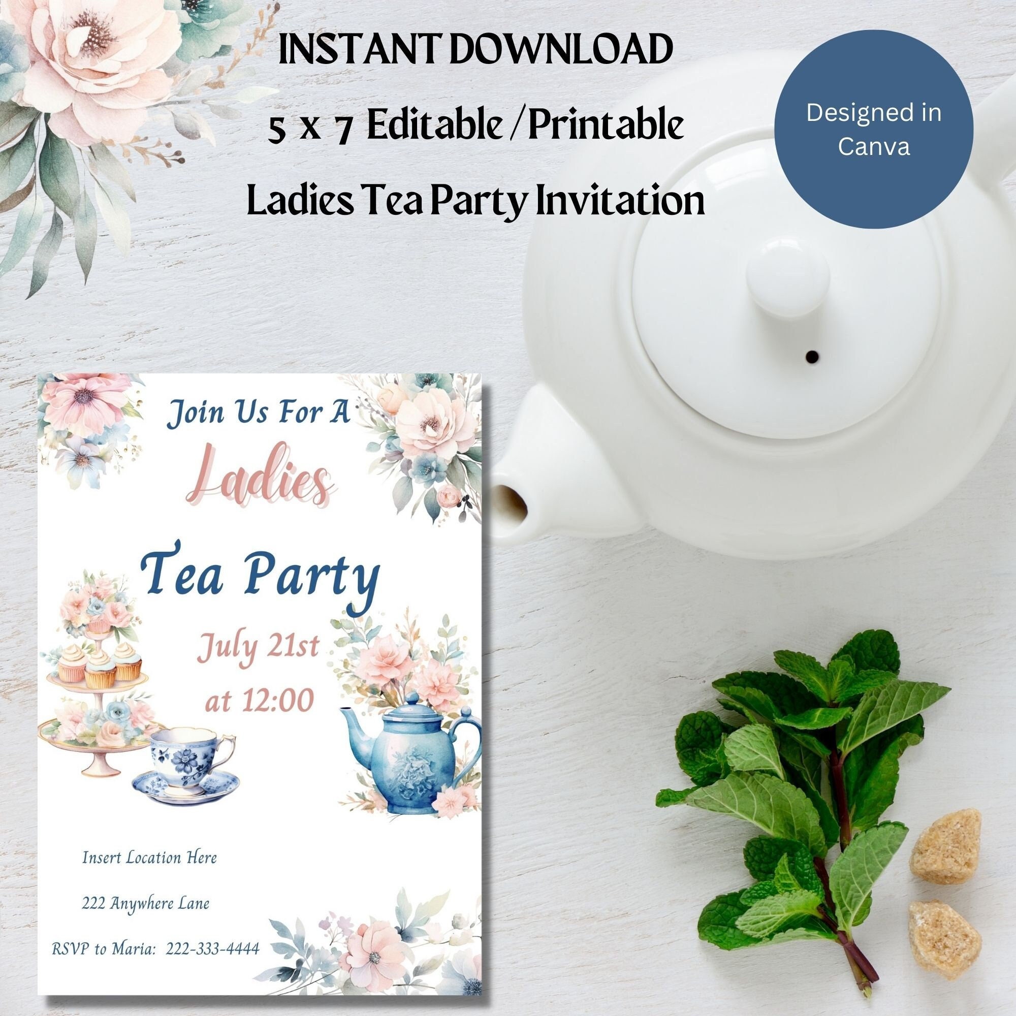 Ladies High Tea Party Invitation-editable Template-instant Download ...