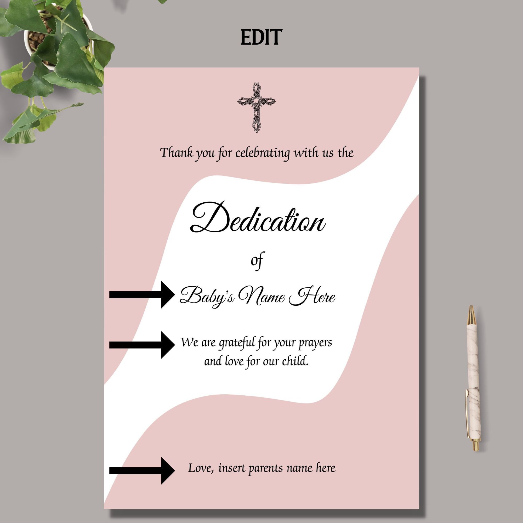 Editable-printable Boho -baby Dedication Invitation-thank You-bundle ...