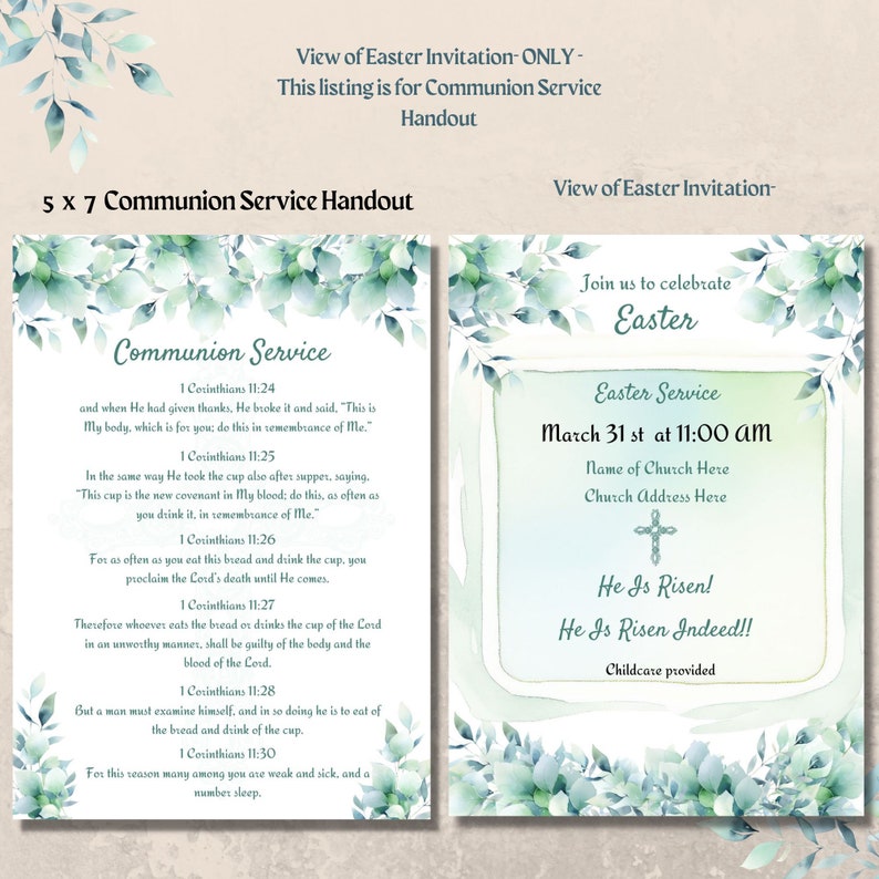 Communion Celebration Service -he is Risen-instant Download-printable ...